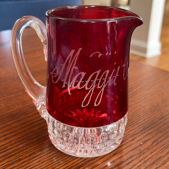 Vintage | Accents | Souvenir Ruby Glass Creamer Vintage Etched With ...